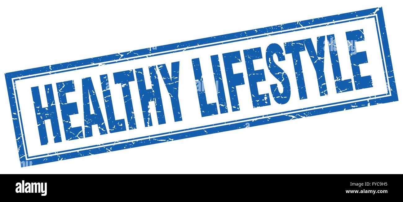 healthy lifestyle blue square grunge stamp on white Stock Vector Image ...