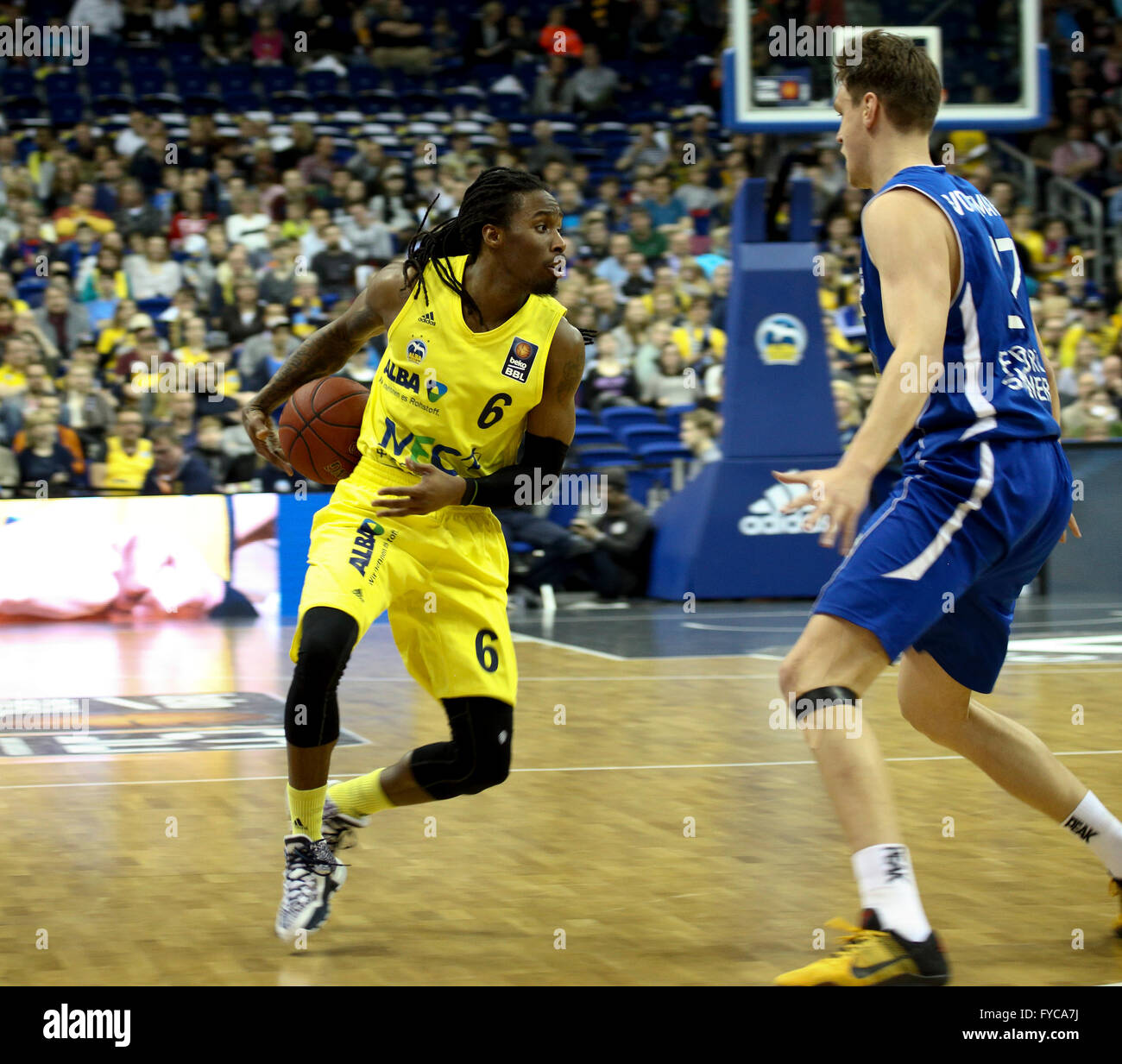 Action from the Berlin Alba v Fraport Skyliners pro-basketball match on ...
