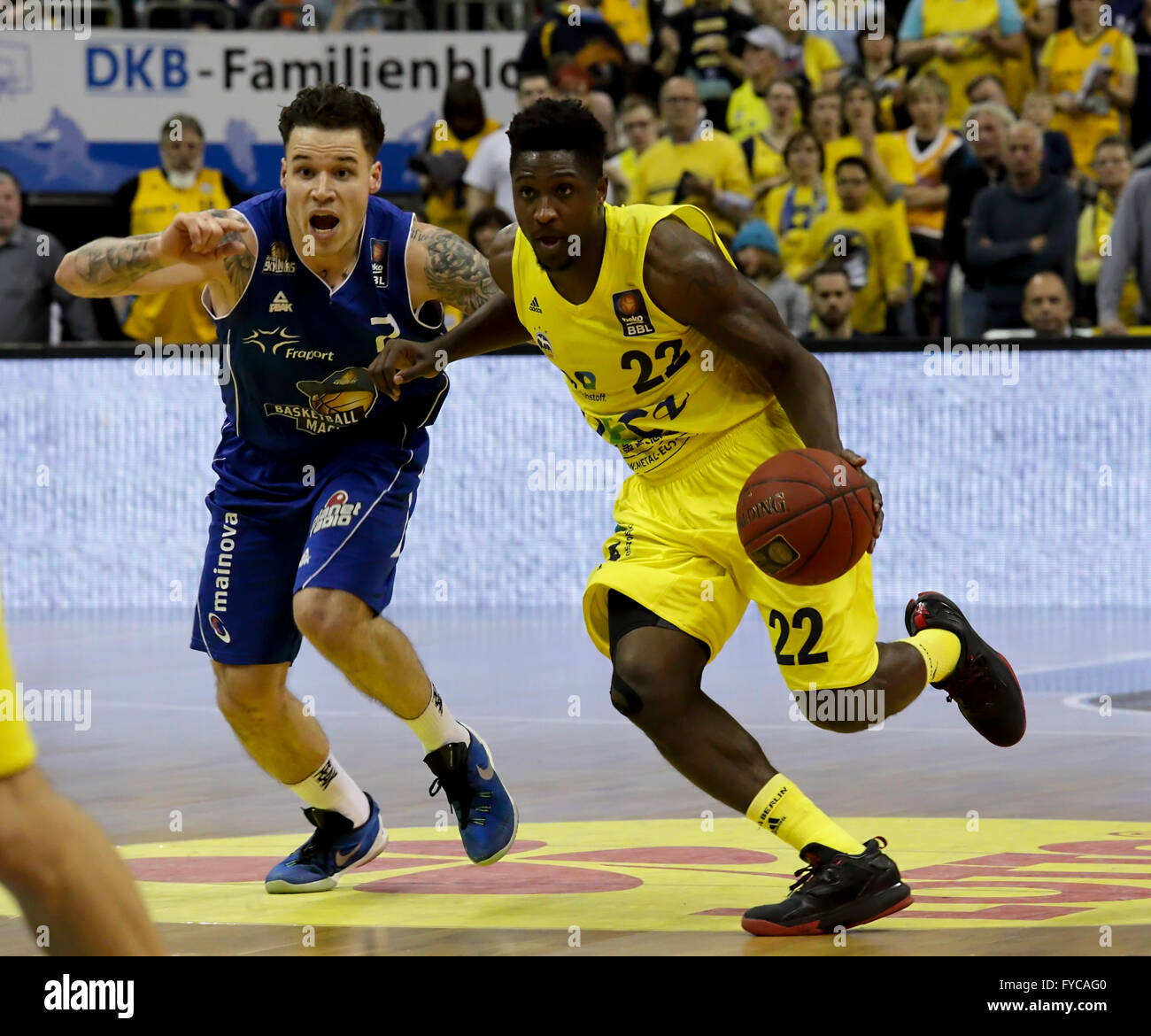 Action from the Berlin Alba v Fraport Skyliners pro-basketball match on ...
