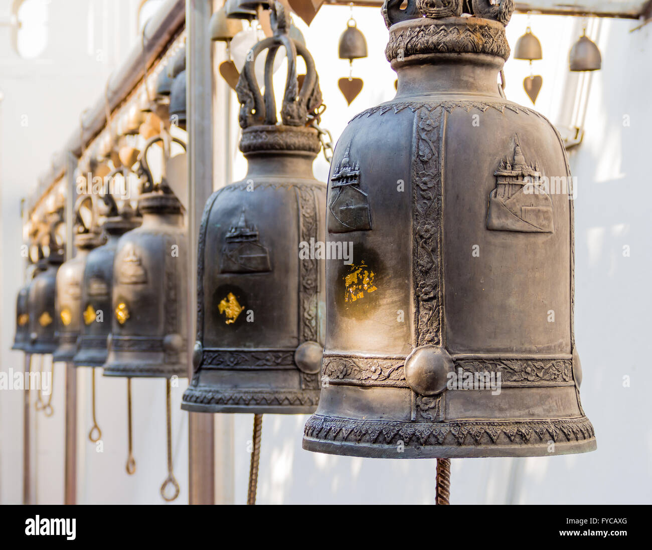 Brass temple bells in temple hi-res stock photography and images - Alamy