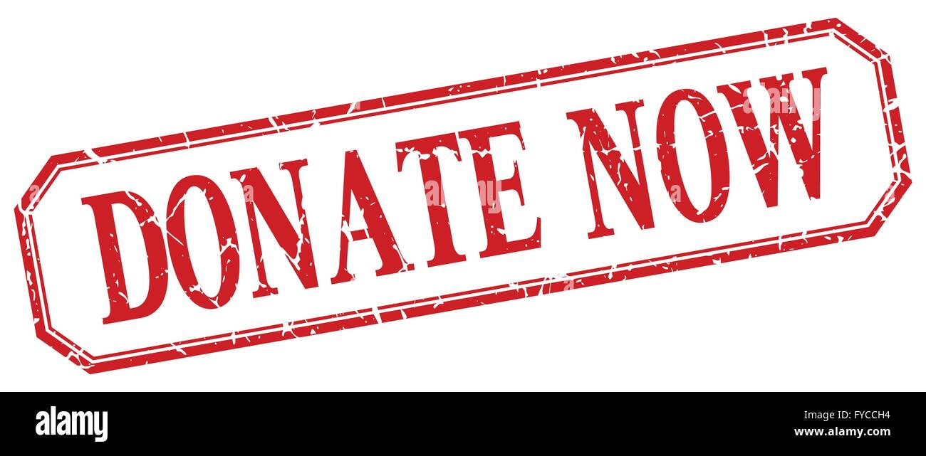 donate now square red grunge vintage isolated label Stock Vector Image ...