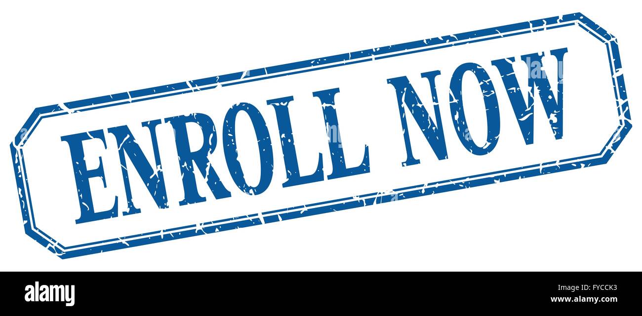 enroll now square blue grunge vintage isolated label Stock Vector Image ...