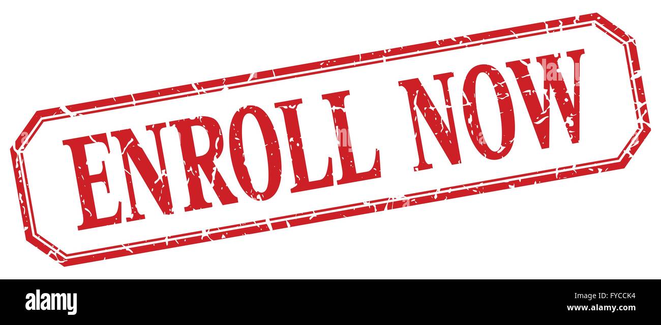 enroll now square red grunge vintage isolated label Stock Vector Image ...