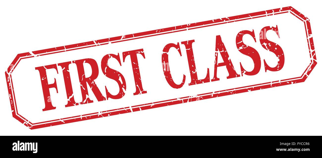 first class square red grunge vintage isolated label Stock Vector Image ...
