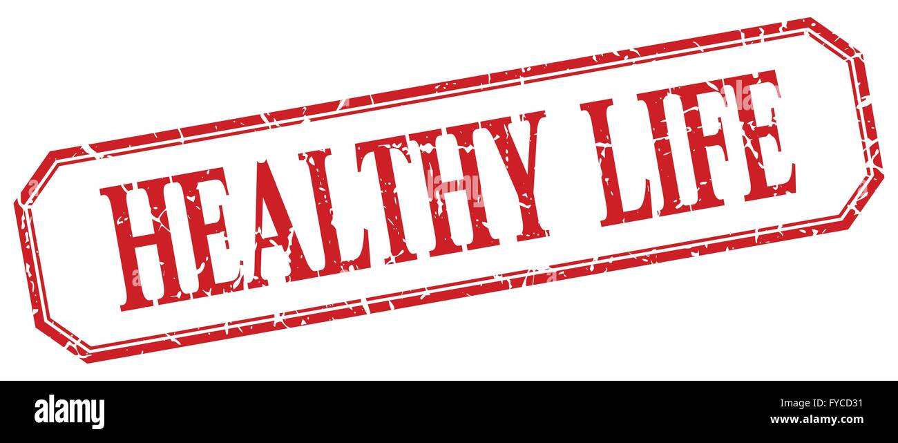 healthy life square red grunge vintage isolated label Stock Vector ...