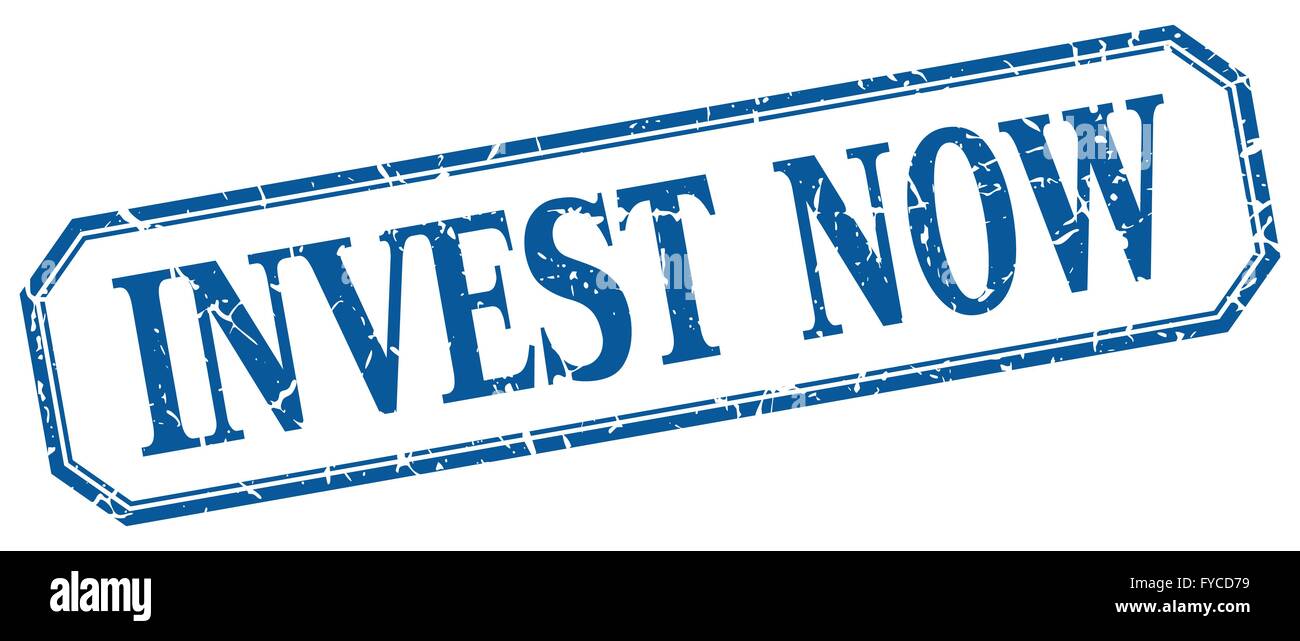 invest now square blue grunge vintage isolated label Stock Vector Image ...