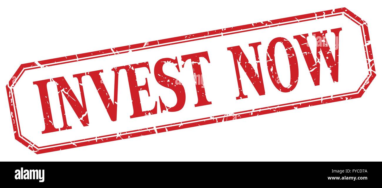 invest now square red grunge vintage isolated label Stock Vector Image ...