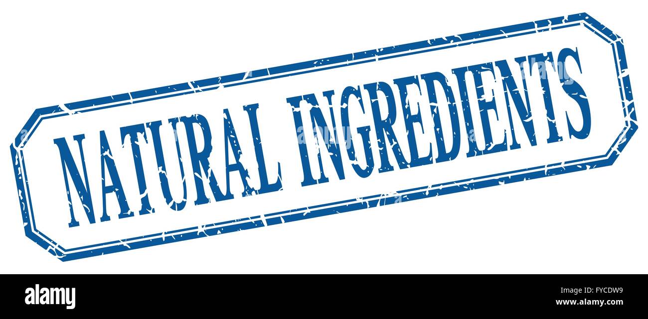 natural ingredients square blue grunge vintage isolated label Stock ...