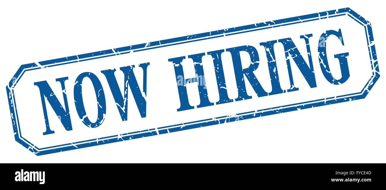 now hiring square blue grunge vintage isolated label Stock Vector Image ...