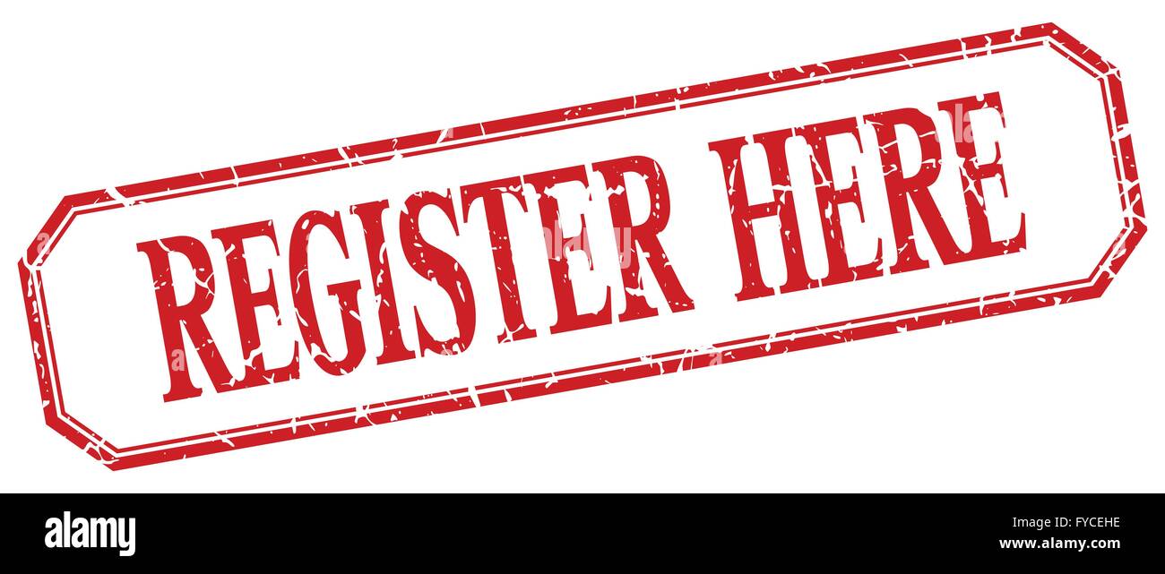 register here square red grunge vintage isolated label Stock Vector ...