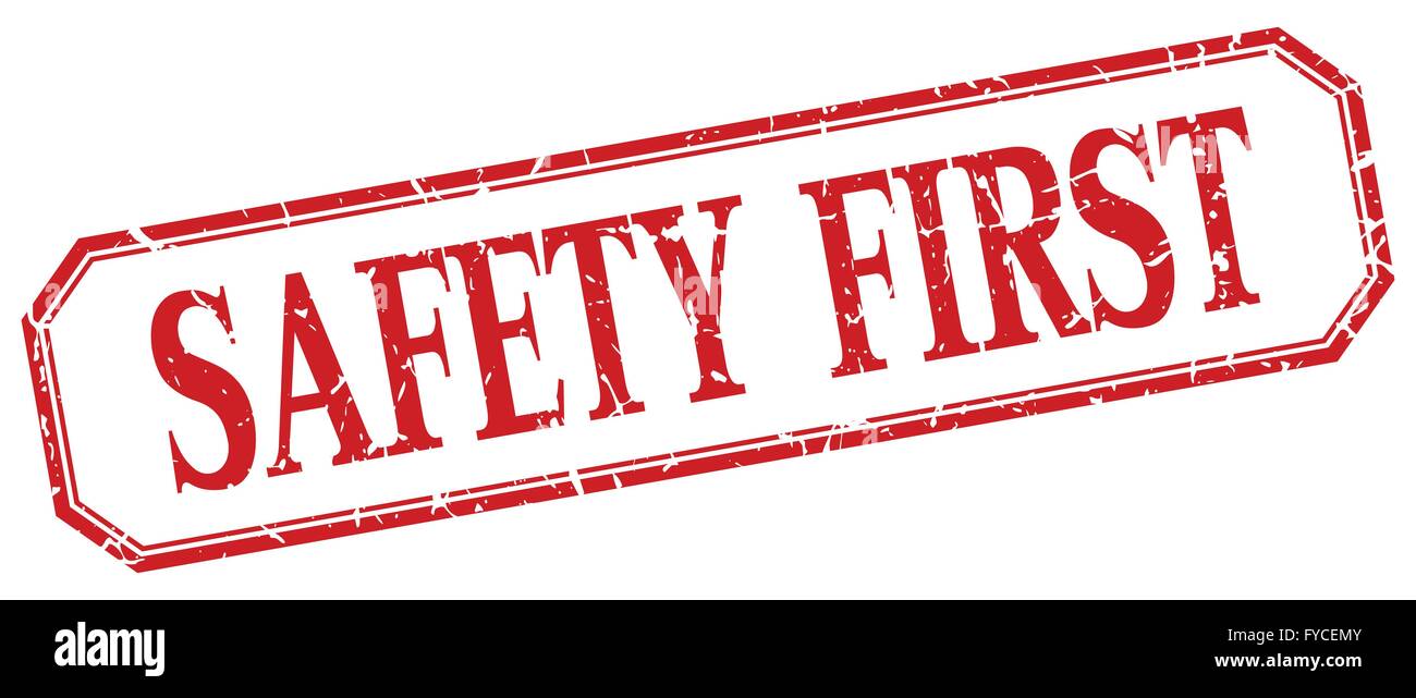 safety first square red grunge vintage isolated label Stock Vector ...