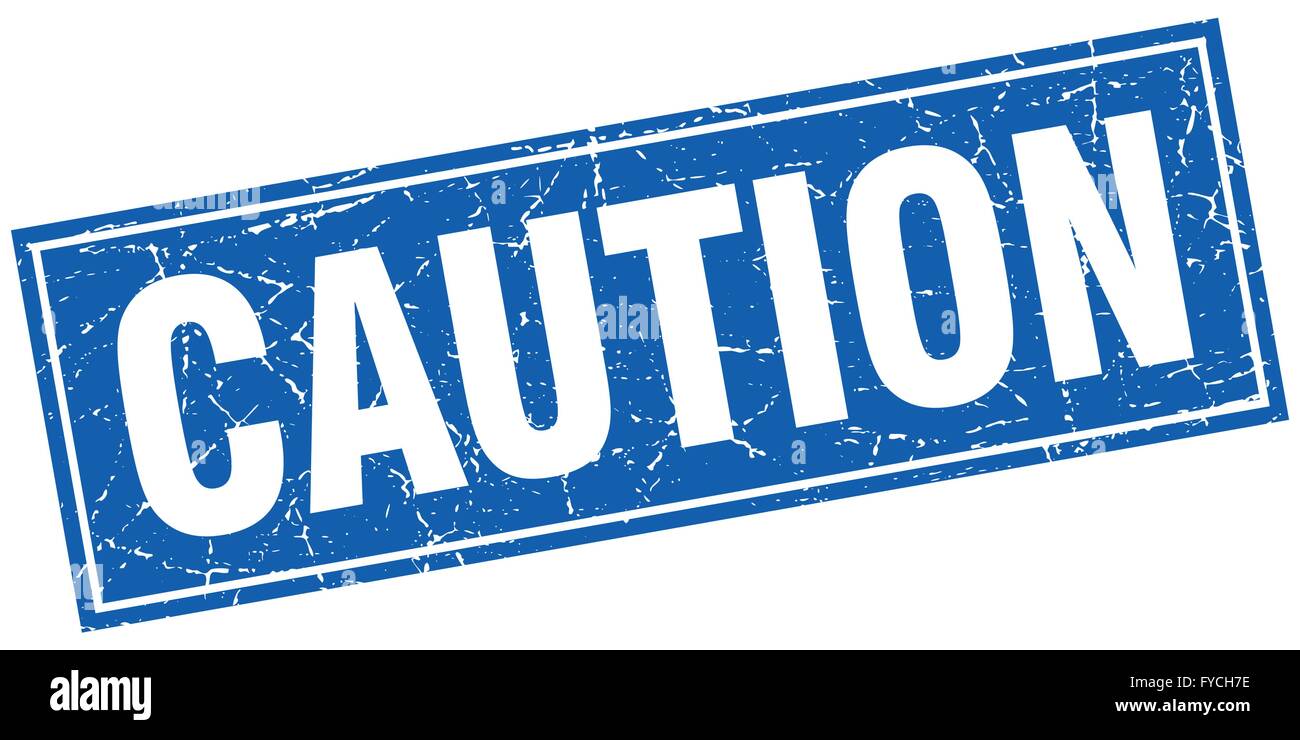 caution blue square grunge stamp on white Stock Vector Image & Art - Alamy