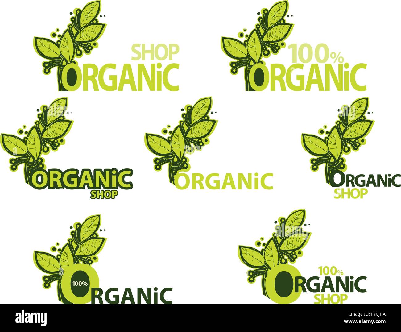 organic shop. set of logos with green leaves Stock Vector Image & Art ...