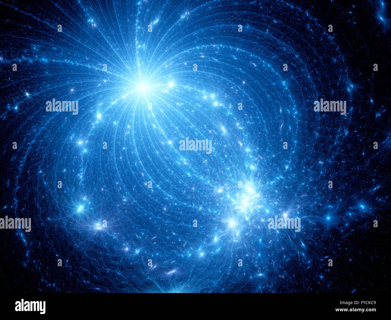 Blue glowing electromagnetic plasma field in space, computer generated ...