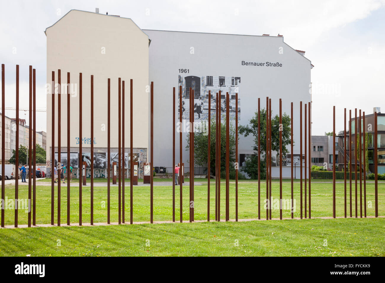 Metal bars symbolising the former course of the Berlin Wall, Berlin ...