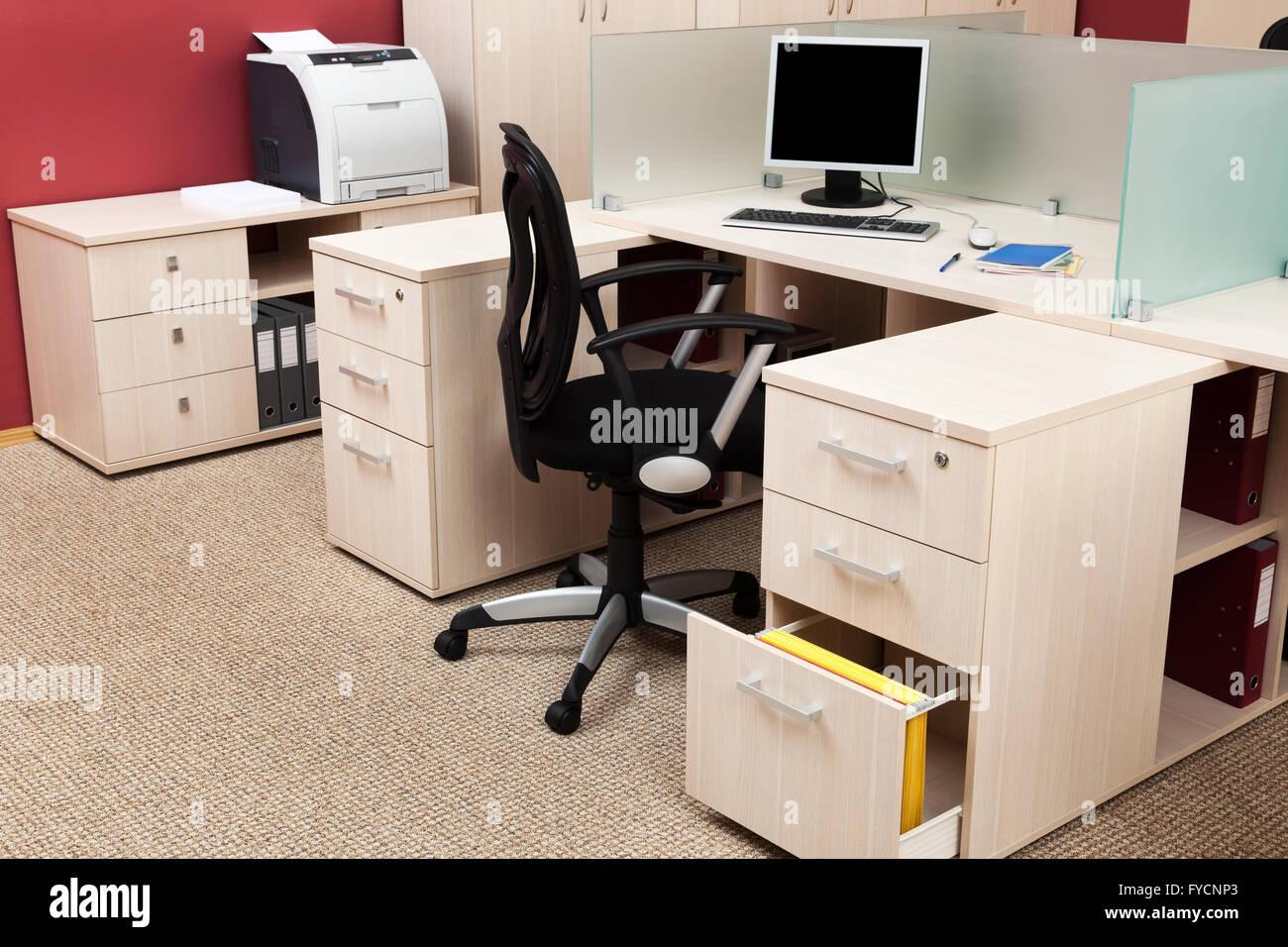 computers behind the glass in a modern office Stock Photo - Alamy