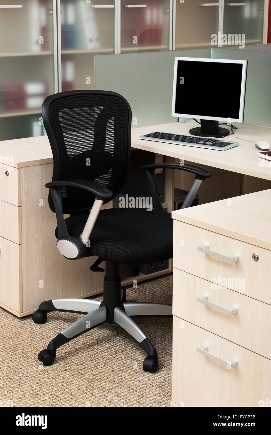 computers behind the glass in a modern office Stock Photo - Alamy