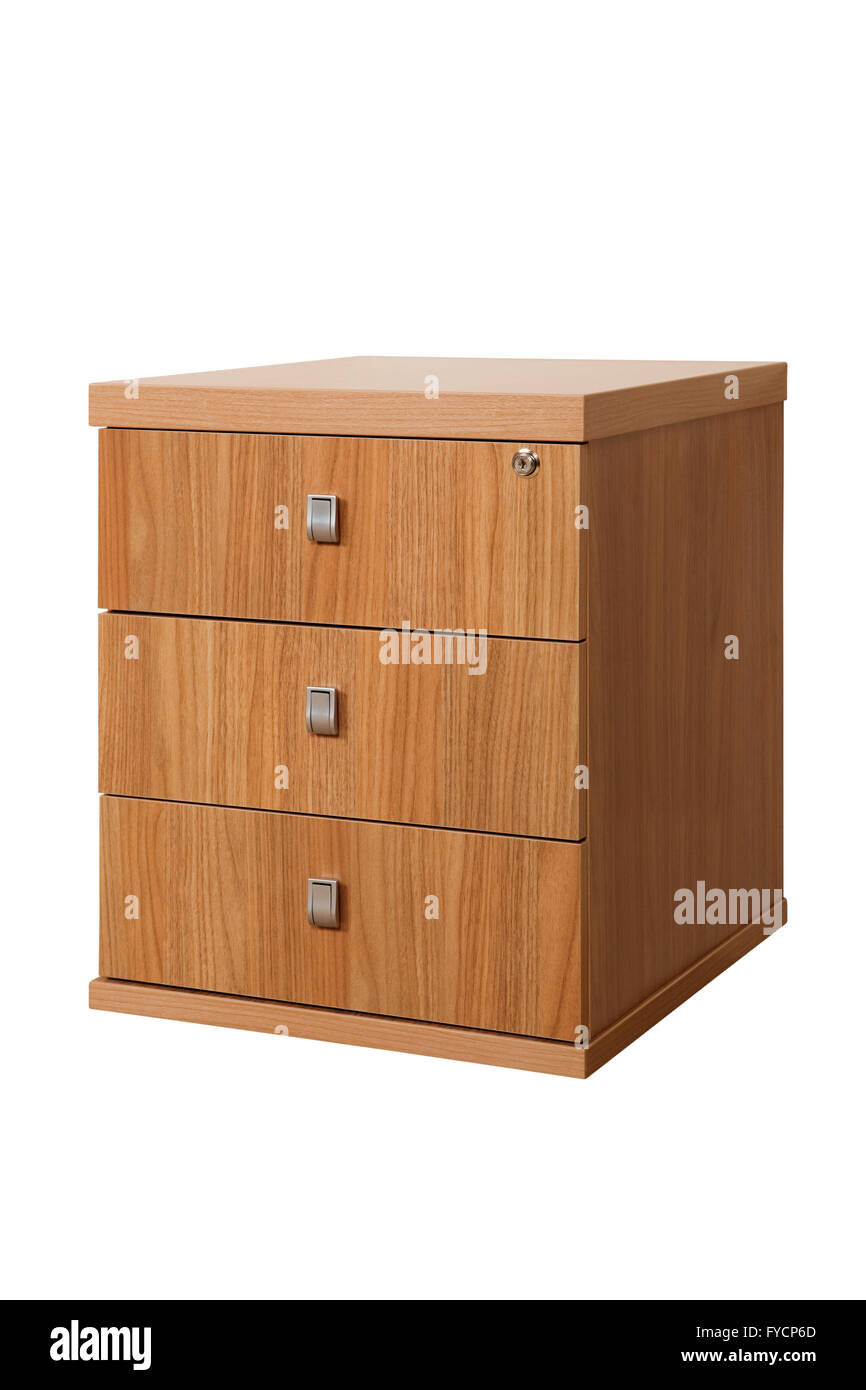 wooden desk cupboard on a white background Stock Photo - Alamy