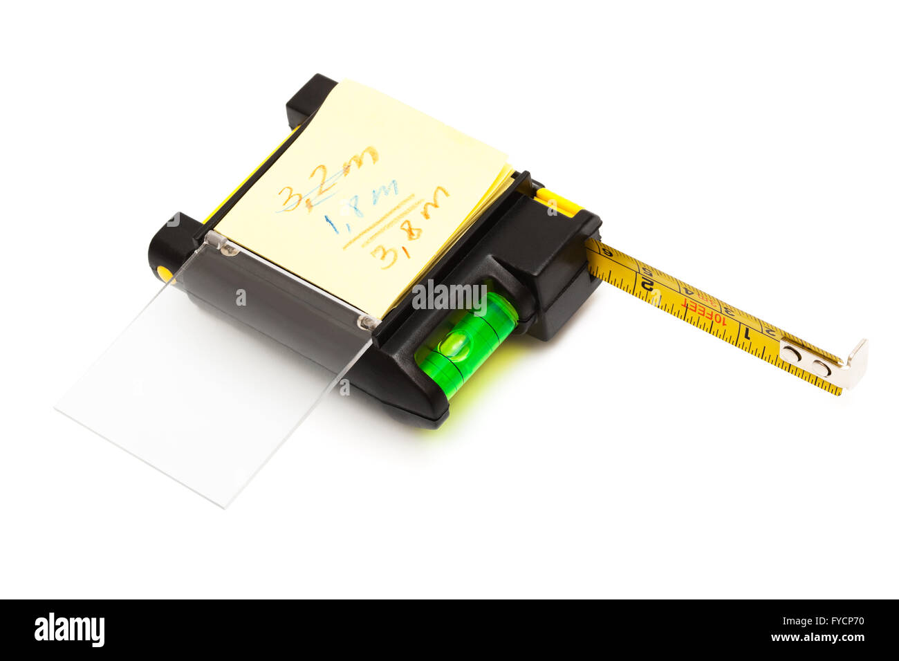 Modern tape measure with the level on a white background Stock Photo ...