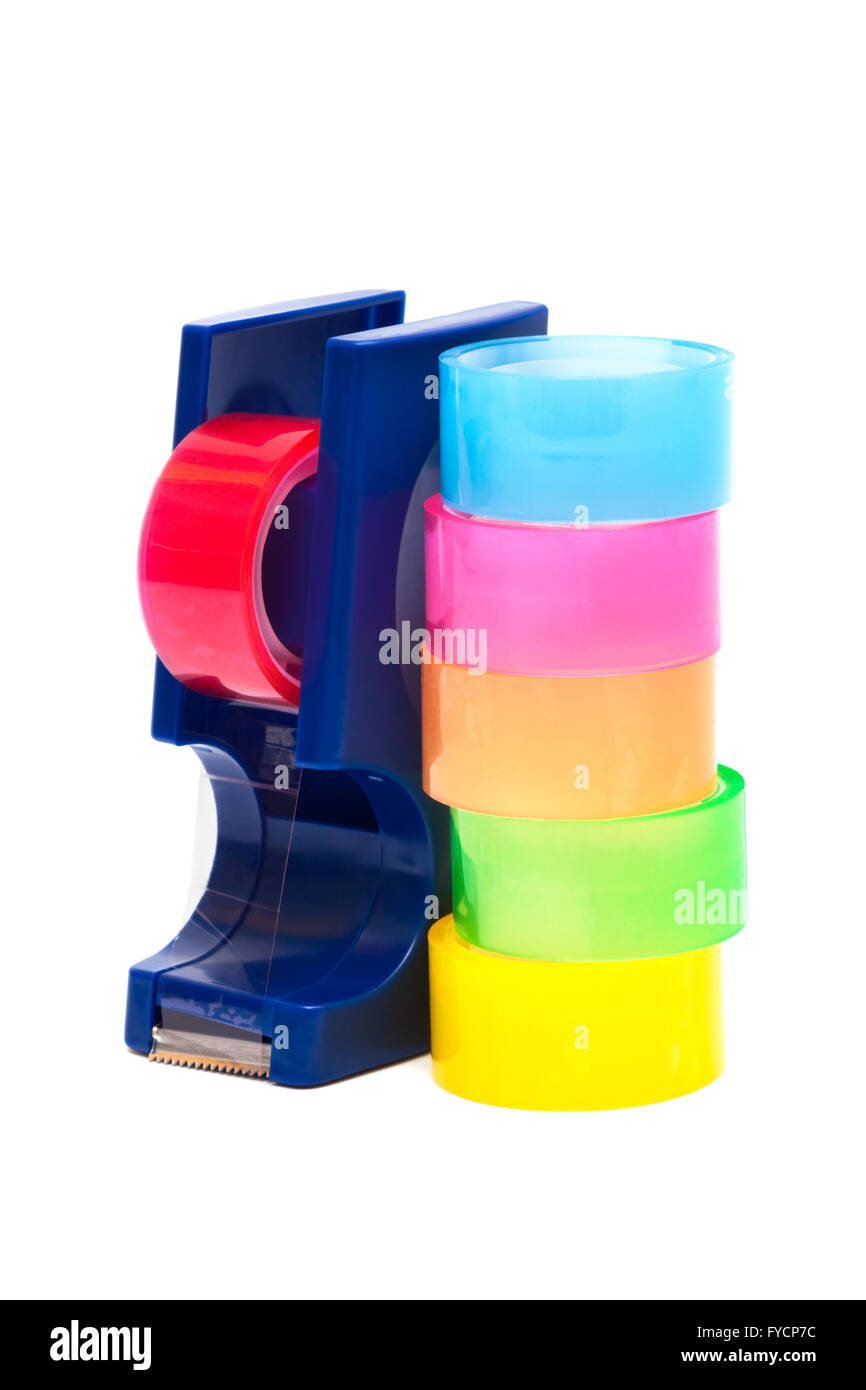 colored and transparent adhesive tape on a white background Stock Photo ...