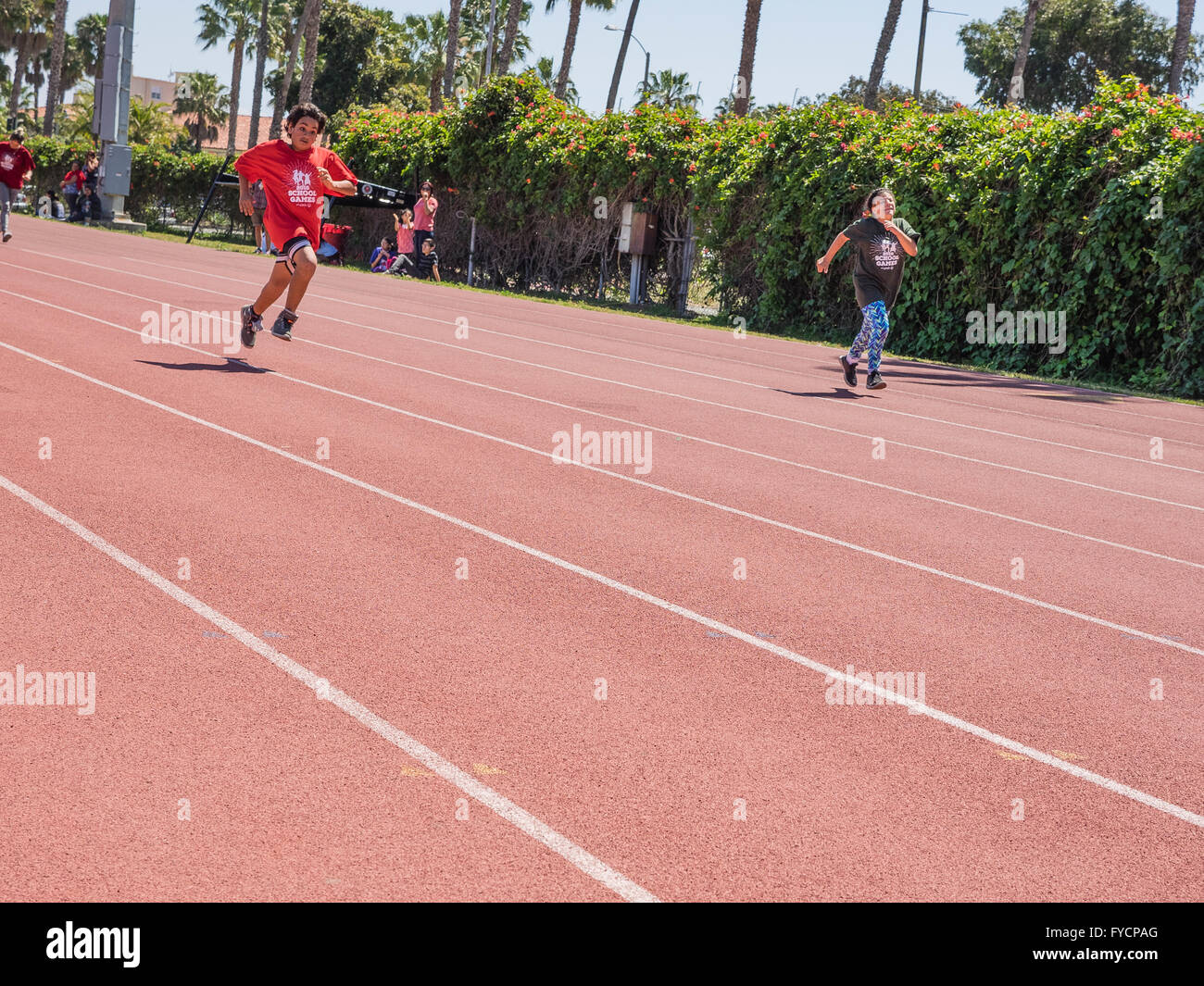 Two competitors race in the 50 meter race at the Southern California ...