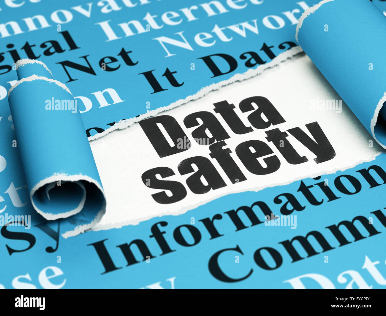 Data concept: black text Data Safety under the piece of torn paper ...