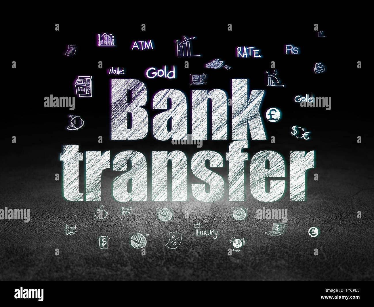 Money concept: Bank Transfer in grunge dark room Stock Photo - Alamy