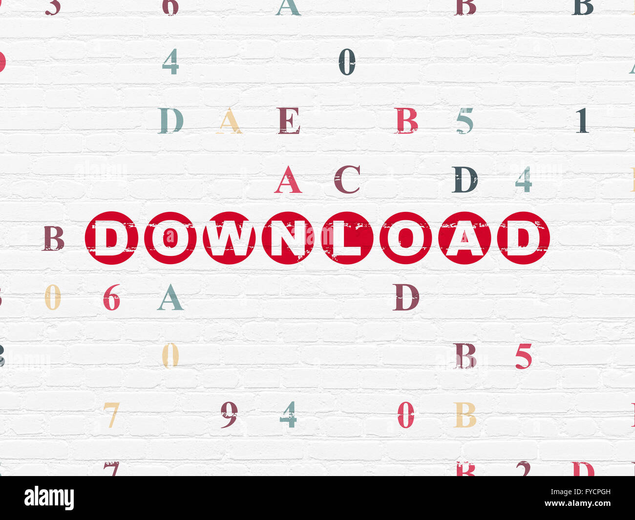 Web development concept: Painted red text Download on White Brick wall background with ...