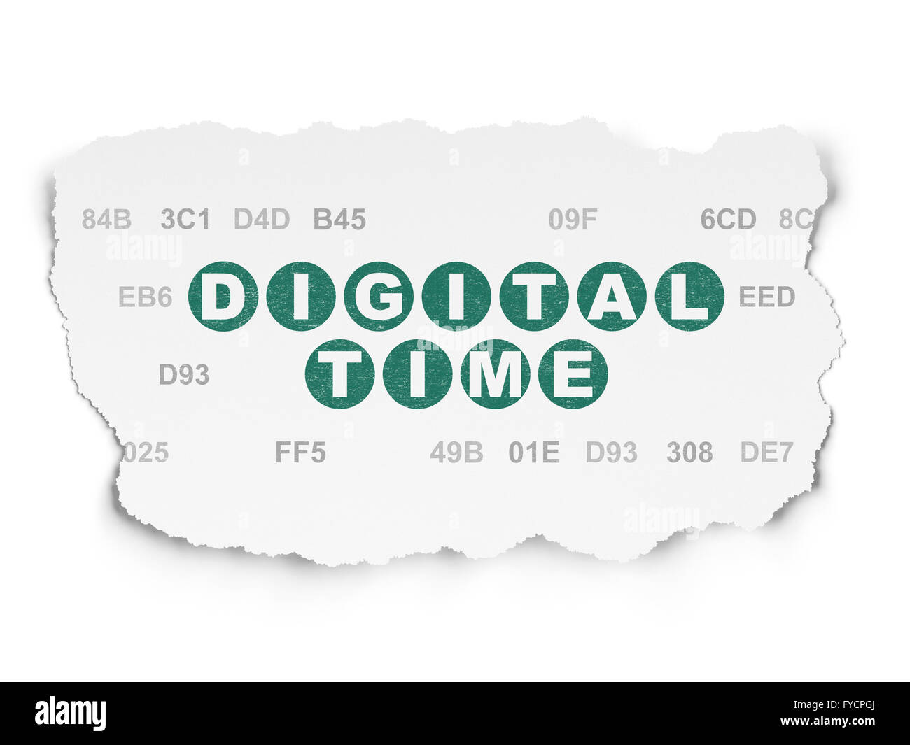 Time concept: Painted green text Digital Time on Torn Paper background with Hexadecimal Code ...