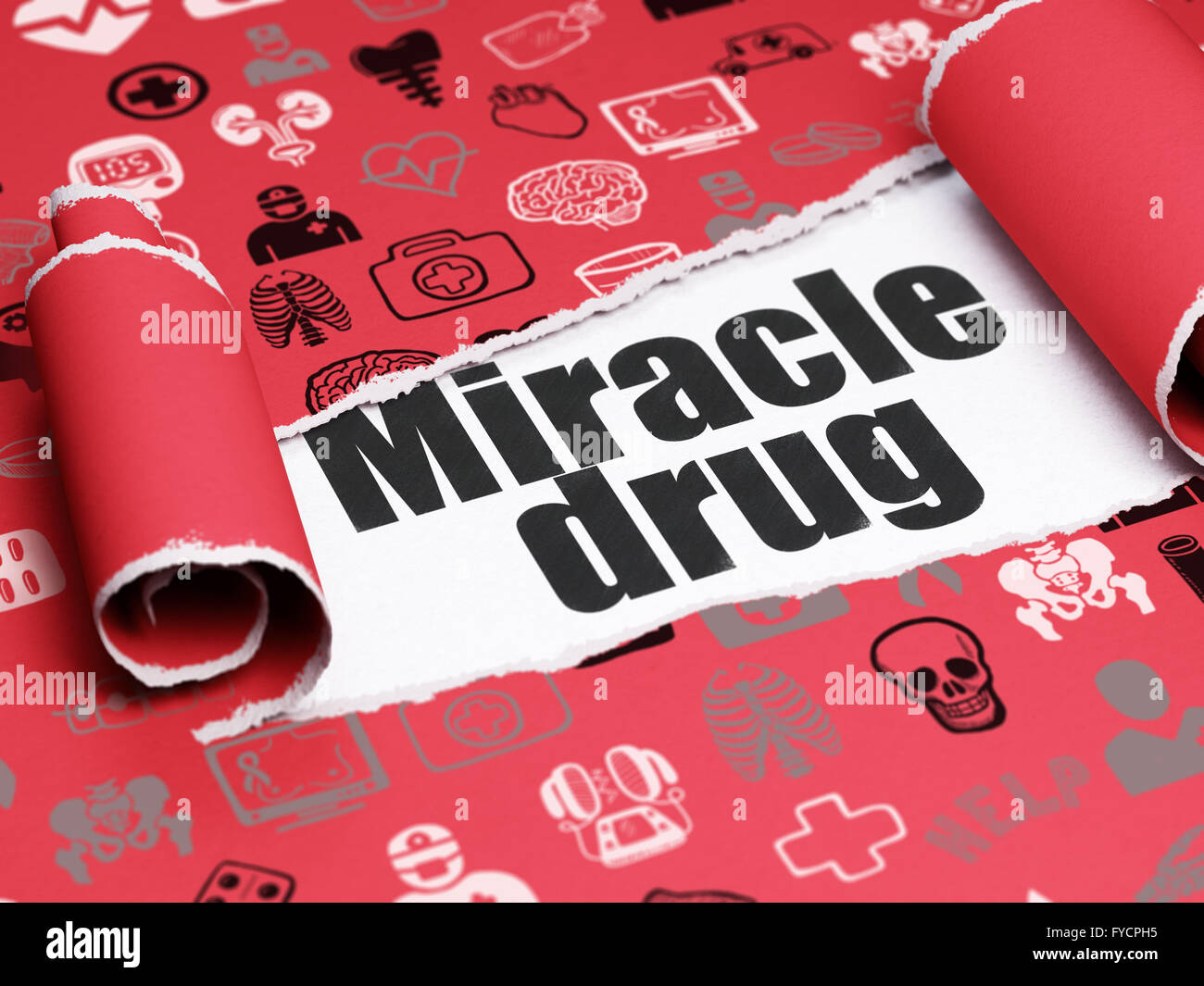 Health concept: black text Miracle Drug under the piece of torn paper ...