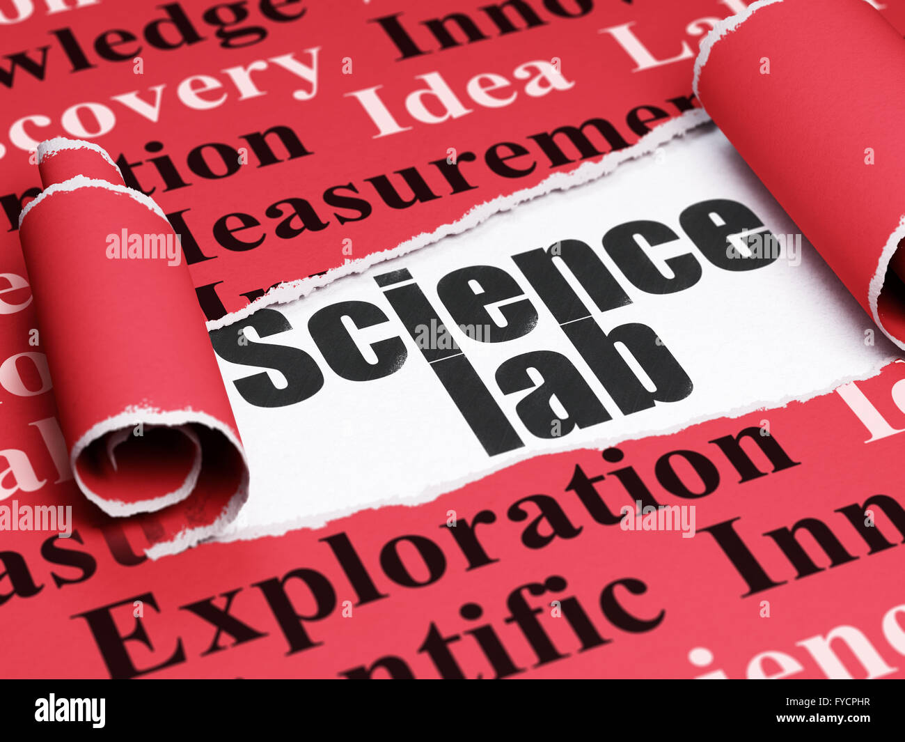 Science concept: black text Science Lab under the piece of torn paper ...