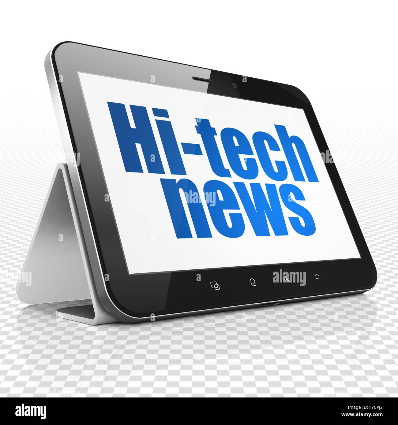 News concept: Tablet Computer with Hi-tech News on display Stock Photo ...
