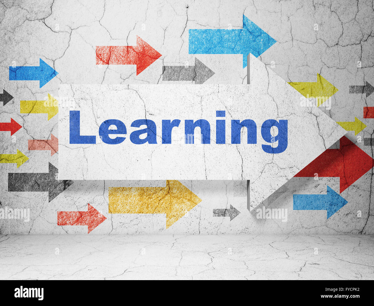 Learning concept: arrow with Learning on grunge wall background Stock ...