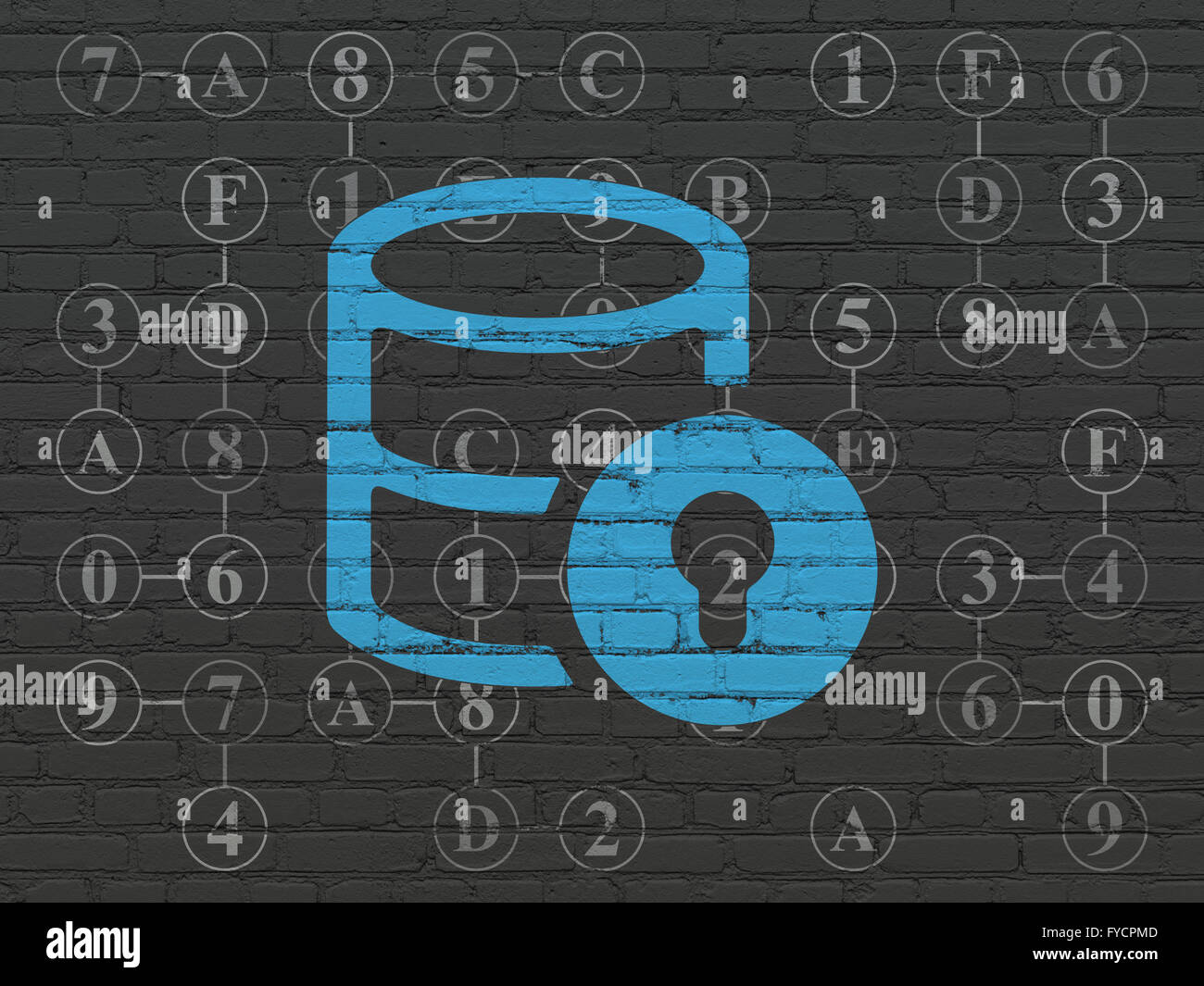 Programming concept: Database With Lock on wall background Stock Photo ...