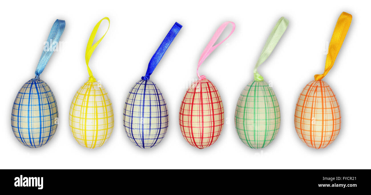 Six easter eggs in line isolated white Stock Photo - Alamy