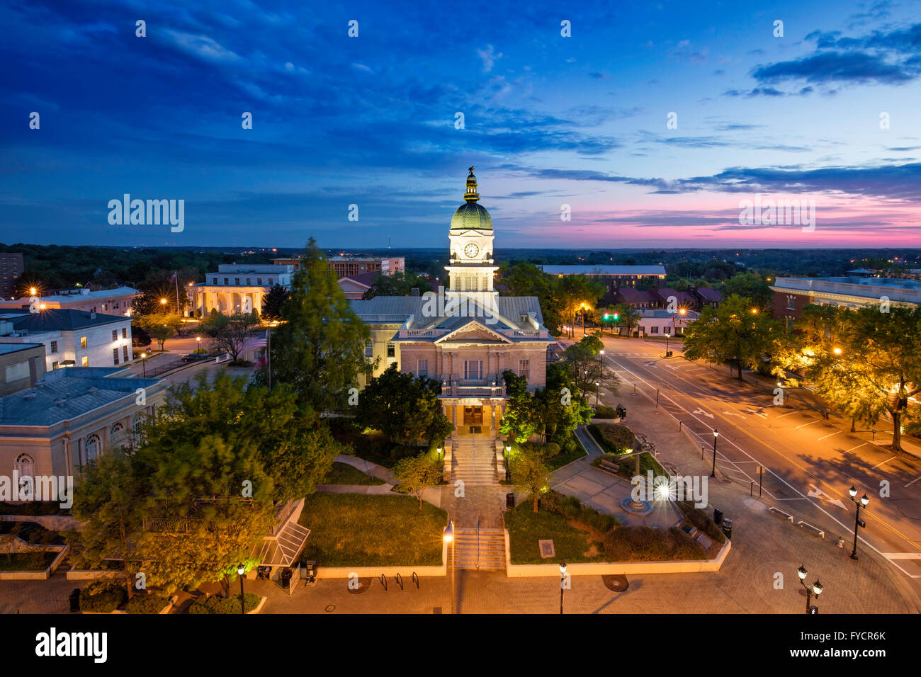 Morning twilight over city hall and town of Athens, Georgia, USA Stock ...