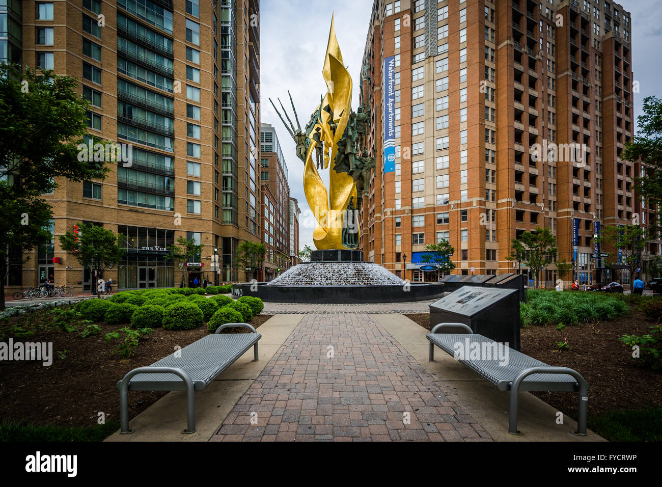 Sculpture and modern buildings in Harbor East, Baltimore, Maryland ...