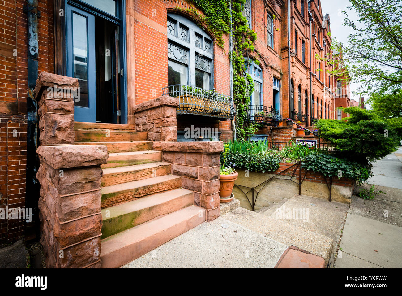 Row houses on Calvert Street, in Midtown-Belvedere, Baltimore, Maryland ...