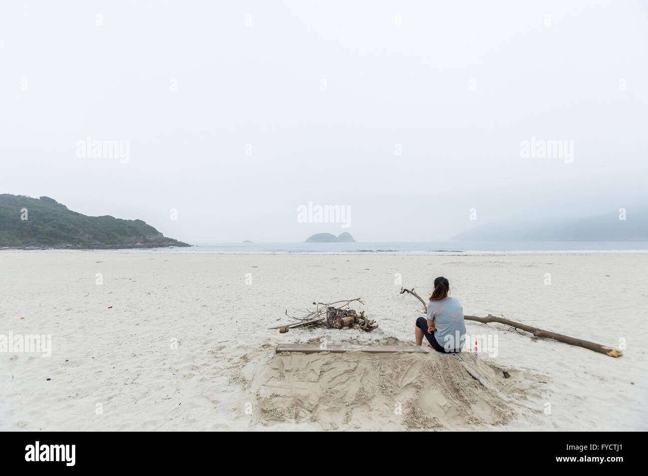 Young adults go hiking and camping in Tai Long Wan, next to Ham Tim ...