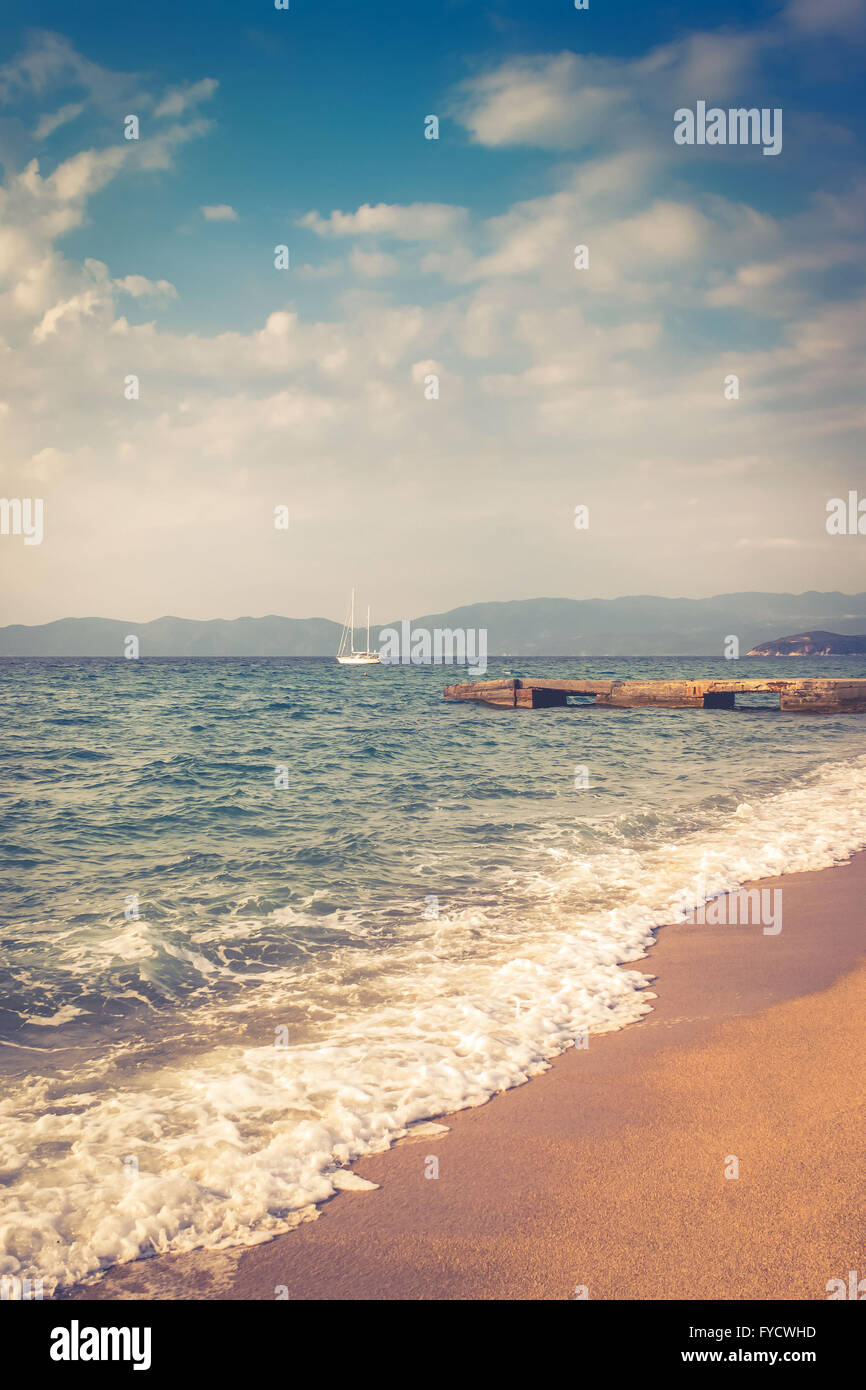 Sea view from beach with retro look, summer Stock Photo - Alamy