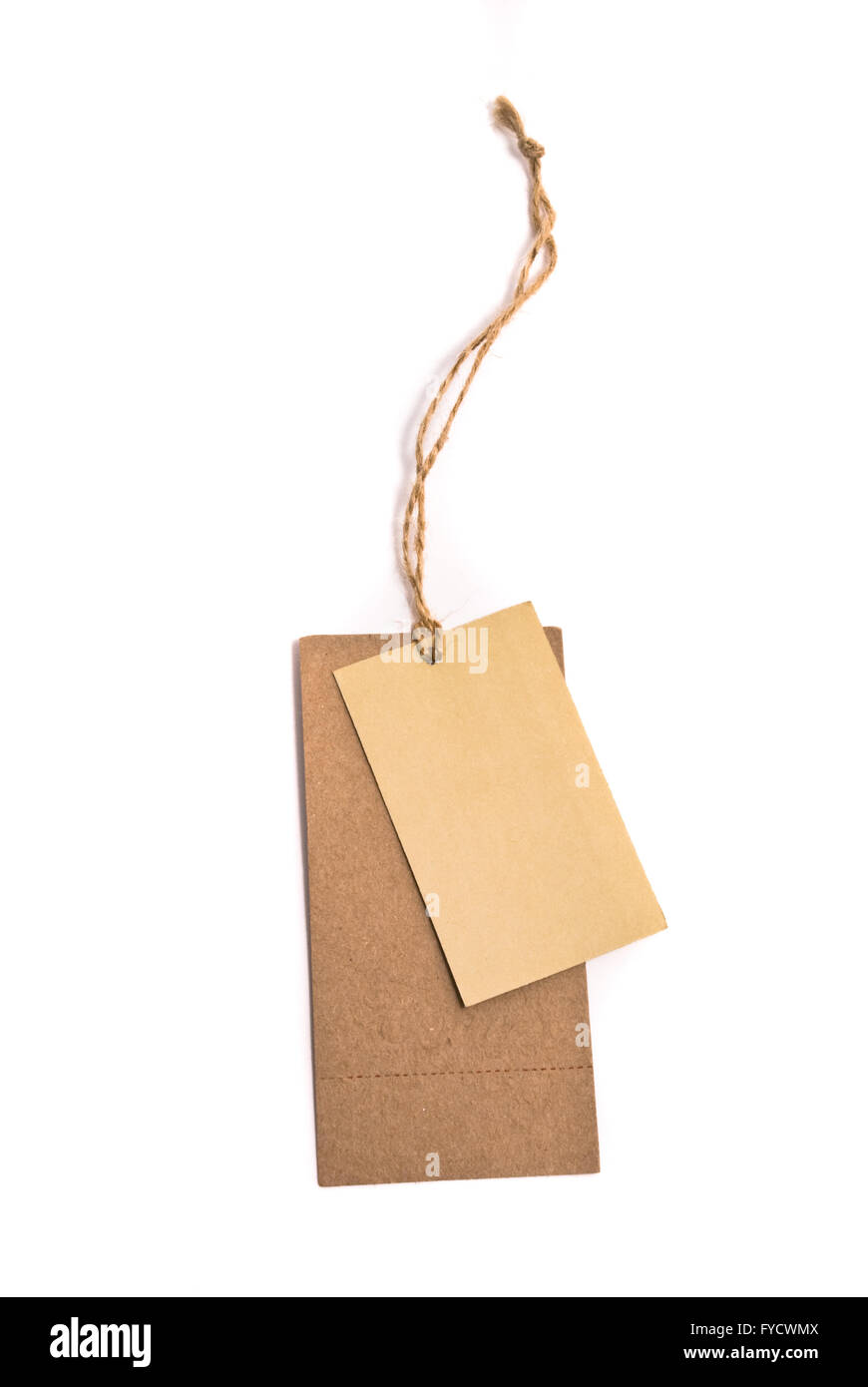 Blank tag tied with brown string Stock Photo - Alamy
