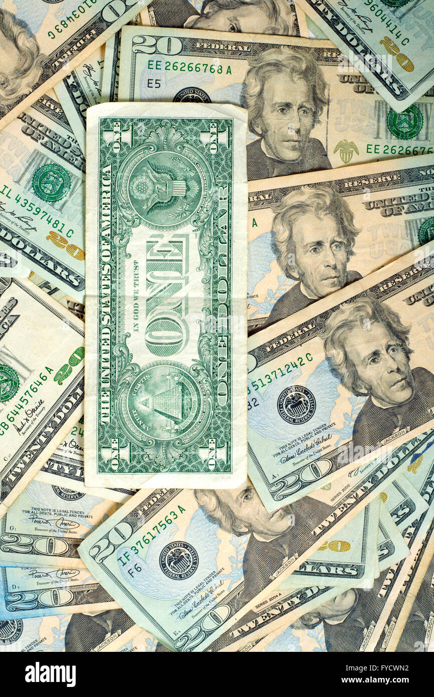 background of 20 dollars notes and 1 dollar note Stock Photo - Alamy