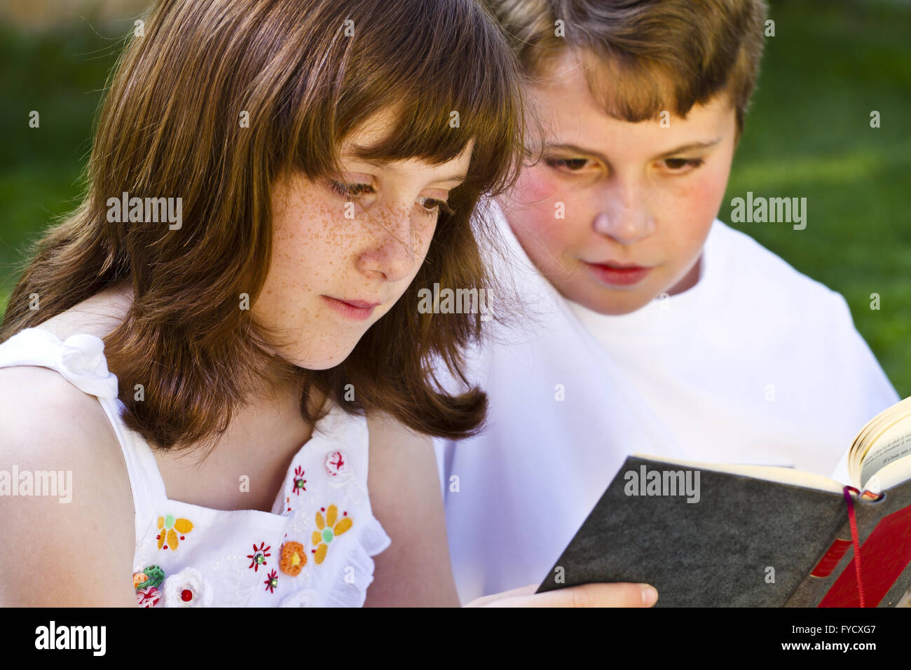 Young beautiful girl reading a book outdoor Stock Photo - Alamy