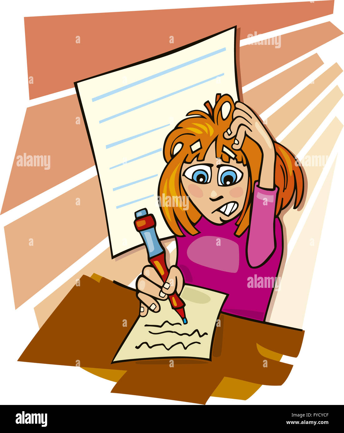 Girl and difficult test Stock Photo - Alamy