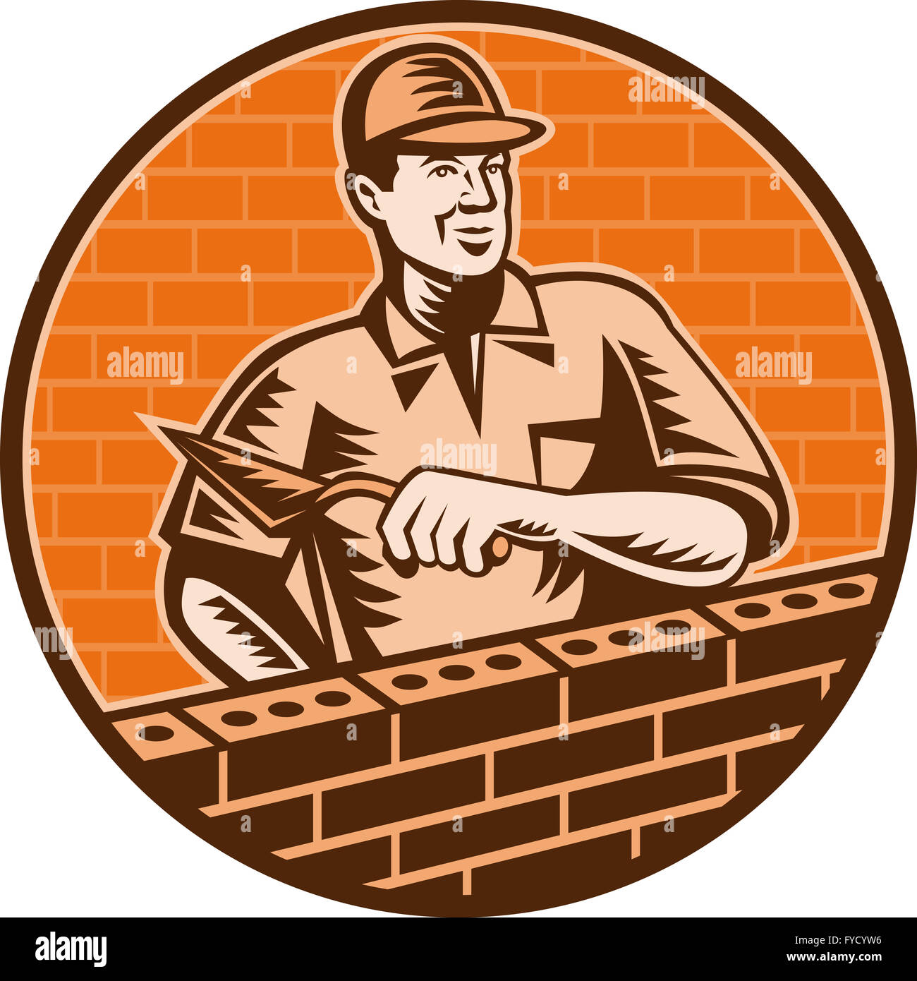 Mason worker or brick layer icon Stock Photo - Alamy