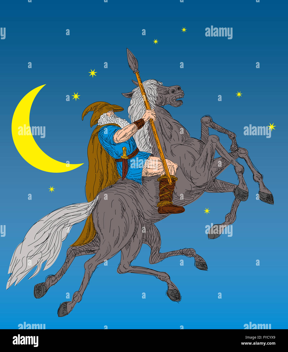 Norse God Odin riding eight-legged horse Stock Photo - Alamy