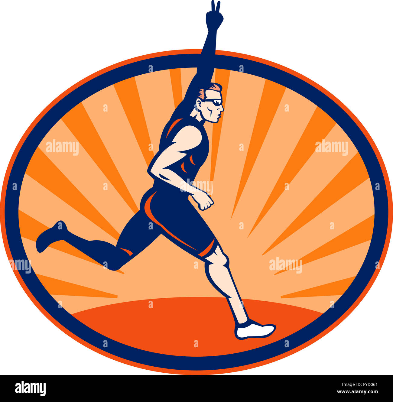 Triathlon runner waving victory sign Stock Photo - Alamy