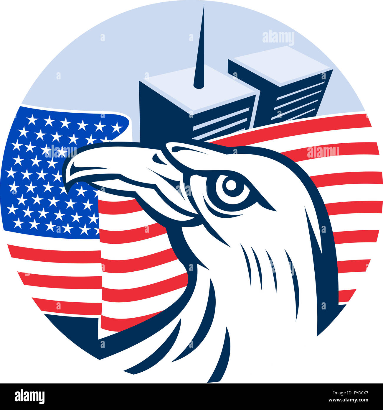 American eagle flag and twin tower building Stock Photo - Alamy