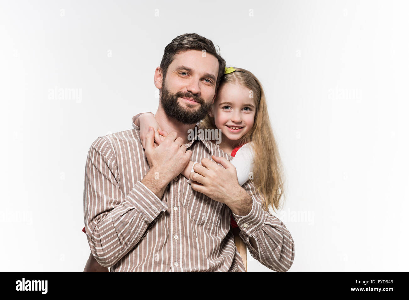 Girl hugging her father over a white background Stock Photo - Alamy