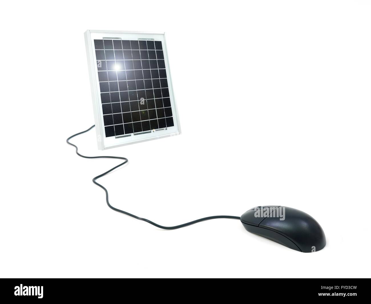 A solar panel and a computer mouse isolated against a white background ...